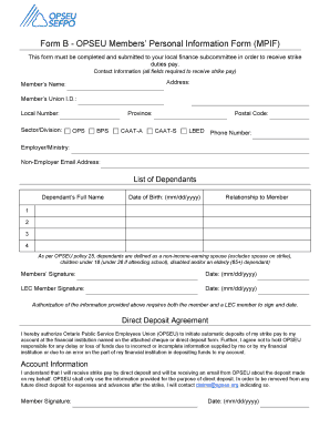 Fillable Online OPSEU Form B - OPSEU Members Personal Information Form ...