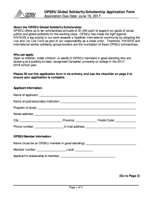 Fillable Online OPSEU Global Solidarity Scholarship Application Form ...