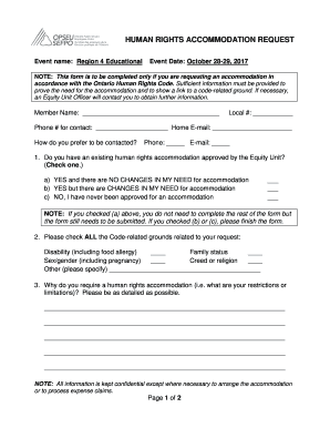 Fillable Online HUMAN RIGHTS ACCOMMODATION REQUEST - OPSEU Fax Email Print - pdfFiller