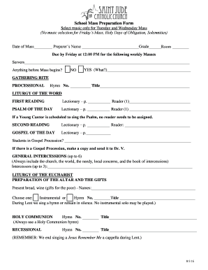 Fillable Online School Mass Preparation Form - stjudefw.org Fax Email ...