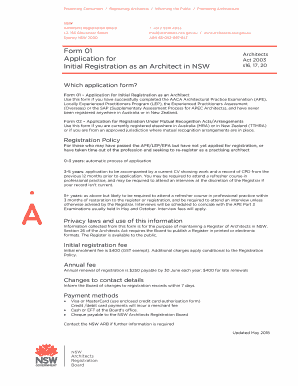 Fillable Online Form 01 Architects Application for Initial Registration ...