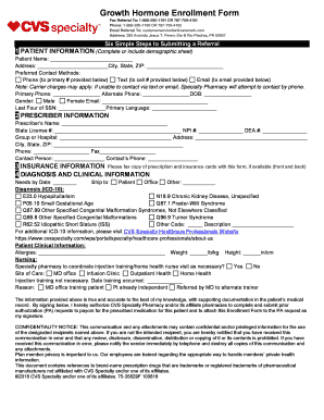 Fillable Online Growth Hormone Enrollment Form. Growth Hormone Physician Prescription Request ...