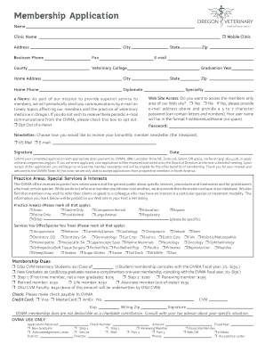 Fillable Online OVMA Membership Application. OVMA Membership ...
