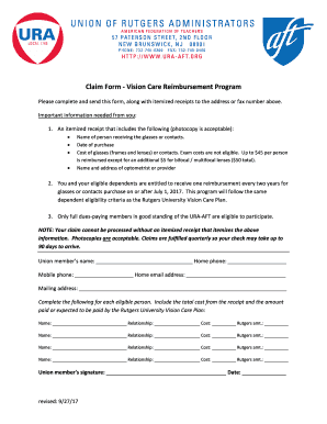 Fillable Online URA vision form FINAL 9-2017 Fax Email Print - pdfFiller