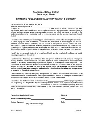 Fillable Online SWIMMING POOL/SWIMMING ACTIVITY WAIVER & CONSENT Fax ...
