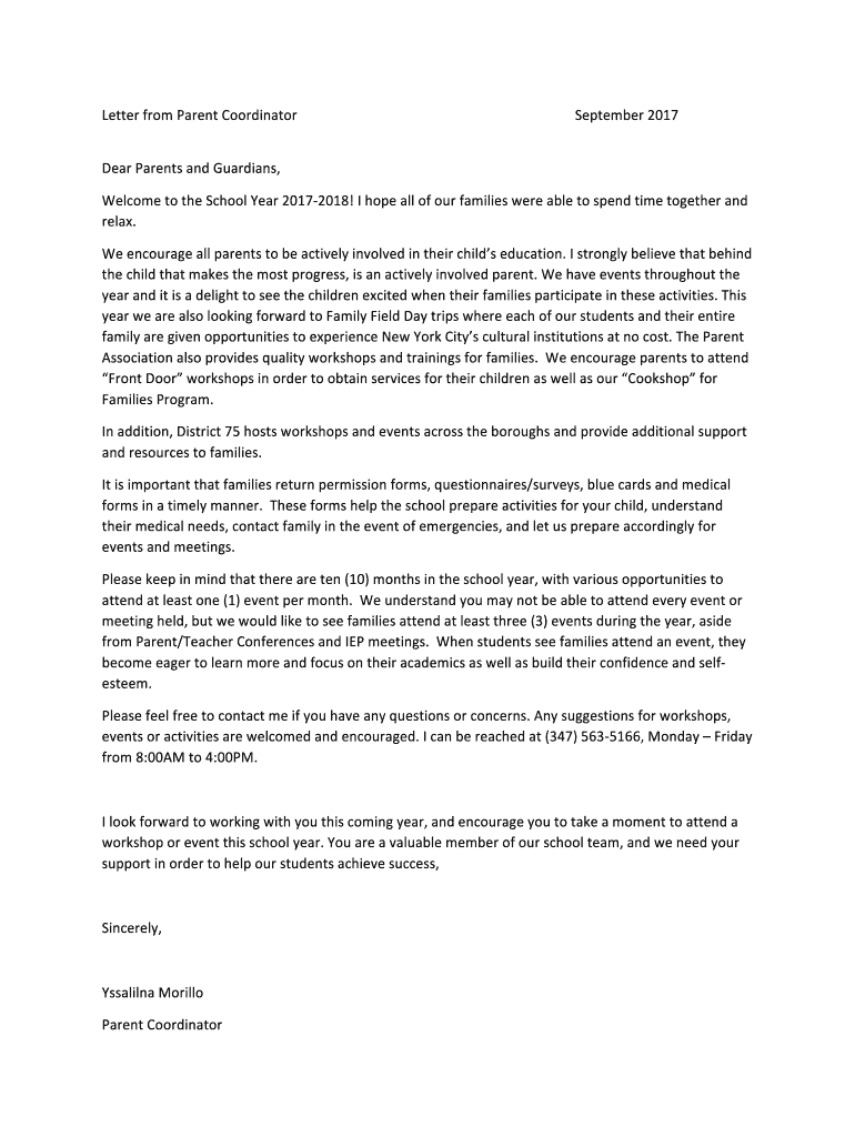 Fillable Online P723X Letter from Parent Coordinator Eng& Spa.docx Fax ...