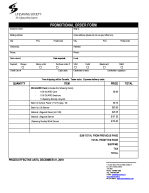 Fillable Online PROMOTIONAL ORDER FORM - lifesavingnl.ca Fax Email ...