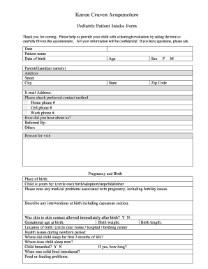 Fillable Online New Pediatric Patient Intake Form Fax Email Print - pdfFiller