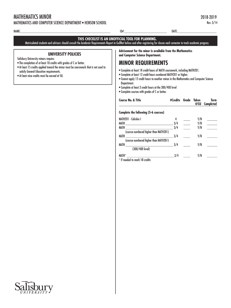 Fillable Online Mathematics Minor. Checklist Fax Email Print - pdfFiller