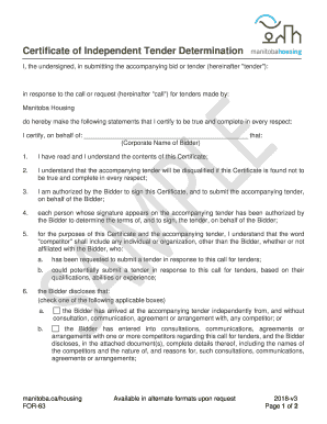 Fillable Online Certificate of Independent Tender Determination Fax ...