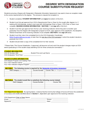 Course Substitution Form Templates | pdfFiller