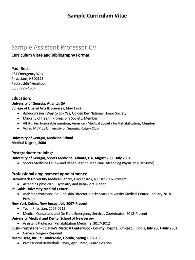 Assistant Professor Resume Sample Pdf - Fill Online, Printable ...