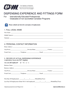 Fillable Online DISPENSING EXPERIENCE AND FITTINGS FORM Fax Email Print ...