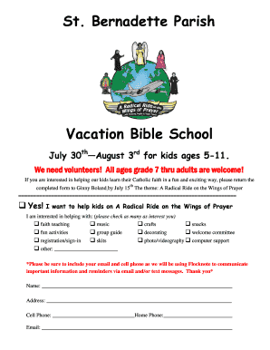 Fillable Online VBS Volunteer Form 2018.pub Fax Email Print - pdfFiller