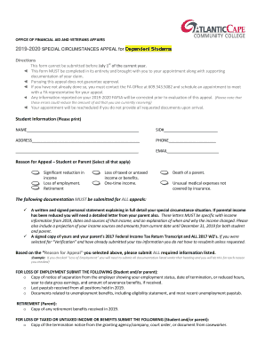 Fillable Online 2019-2020 SPECIAL CIRCUMSTANCES APPEAL for Dependent Students Fax Email Print ...