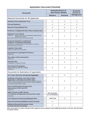 Fillable Online Application Document Checklist - APU Admissions Website ...