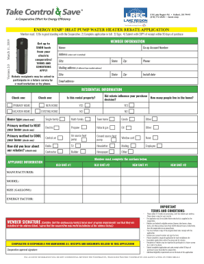 Fillable Online ENERGY STAR HEAT PUMP WATER HEATER REBATE APPLICATION ...