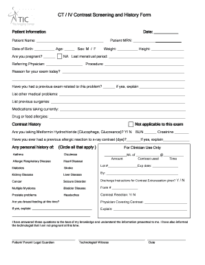Fillable Online CT / IV Contrast Screening and History Form Fax Email ...