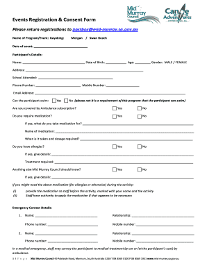 Fillable Online Events Registration & Consent Form - mid-murray.sa.gov ...