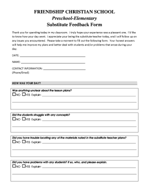 Fillable Online Substitute Feedback Form PS-Elementary.docx Fax Email ...