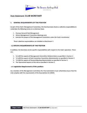 Fillable Online Duty Statement: CLUB SECRETARY Fax Email Print - pdfFiller