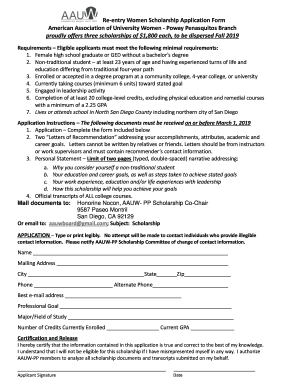 Fillable Online Re-entry Women Scholarship Application Form American ...