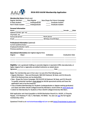 Fillable Online manhattan-ks aauw Membership Status (check one) Fax Email Print - pdfFiller