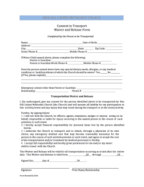 Fillable Online Consent to Transport Waiver and Release Form.doc Fax ...