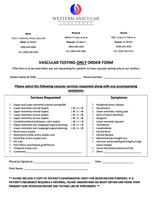 Fillable Online VASCULAR TESTING ONLY ORDER FORM Fax Email Print ...