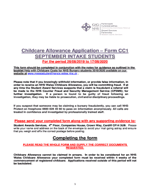 Fillable Online Childcare Allowance Application Form CC1 Fax Email ...