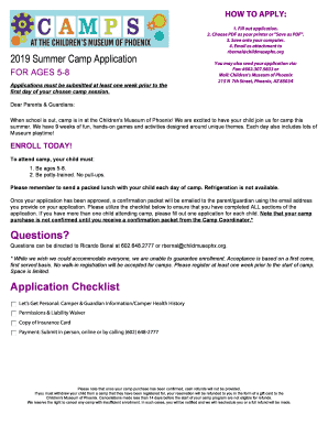 Fillable Online 2019 Summer Camp Application - Fax Email Print - pdfFiller