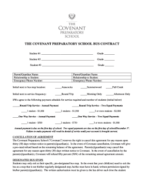 Fillable Online THE COVENANT PREPARATORY SCHOOL BUS CONTRACT Fax Email ...