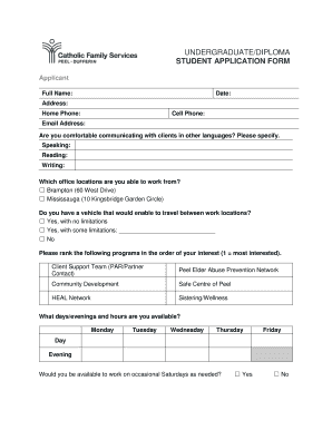 Fillable Online UNDERGRADUATE/DIPLOMA STUDENT APPLICATION FORM - Fax ...