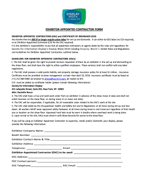 Fillable Online EXHIBITOR APPOINTED CONTRACTORS (EAC) and CERTIFICATE ...