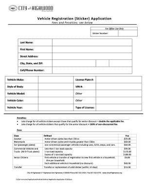 Fillable Online Vehicle Registration (Sticker) Application Fax Email ...