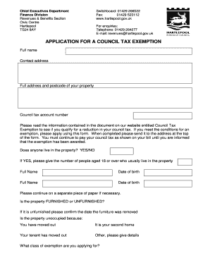 Fillable Online APPLICATION FOR A COUNCIL TAX EXEMPTION Fax Email Print ...