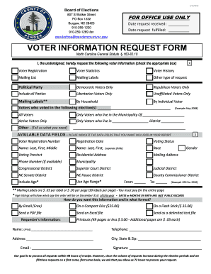 Fillable Online voter information request form - Pender County ...