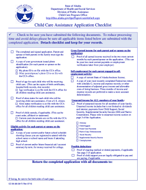 Fillable Online Child Care Assistance Application Checklist Fax Email ...