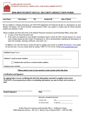 Fillable Online 2018-2019 STUDENT SOCIAL SECURITY RESOLUTION FORM Fax ...