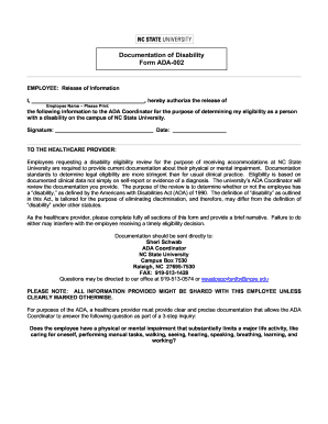 Fillable Online ADA-002 Documentation of Disability Fax Email Print ...