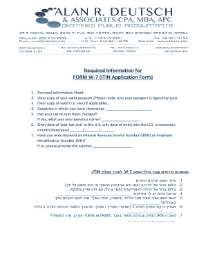 Fillable Online Required Information for FORM W-7 (ITIN Application ...