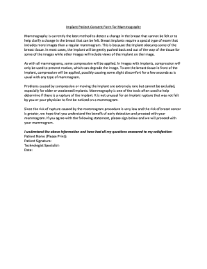 Fillable Online Implant Patient Consent Form for Mammography ...