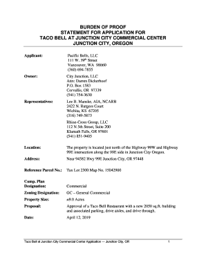 Fillable Online burden of proof statement for application for taco bell ...