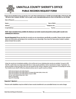 Fillable Online umatilla county sheriff's office public records request form Fax Email Print ...