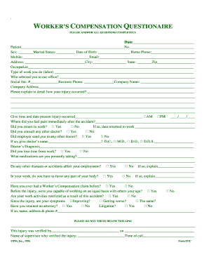 Fillable Online FORM 7 WORKER'S COMPENSATION QUESTIONAIRE Fax Email ...