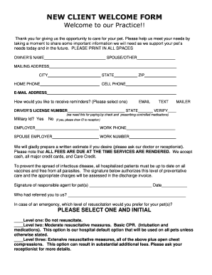Fillable Online NEW CLIENT WELCOME FORM Fax Email Print - pdfFiller