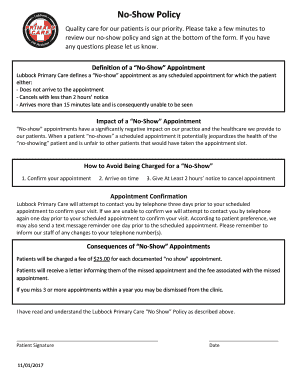 Fillable Online review our no-show policy and sign at the bottom of the ...