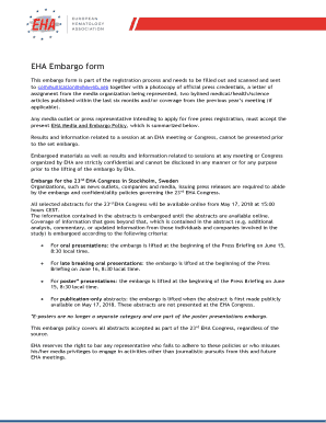 Fillable Online EHA Embargo form - European Hematology Association Fax ...