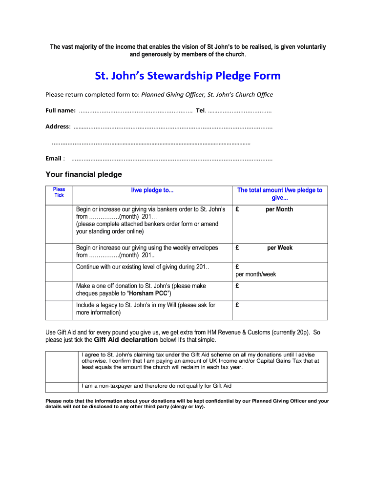 Fillable Online St. Johns Stewardship Pledge Form Fax Email Print ...