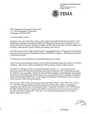 Fillable Online FEMA, Submittal of After Action Improvement Plan for 11 ...